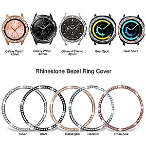 DEALELE Cases Compatible with Samsung Gear Sport/Galaxy Watch 42mm / Galaxy Watch 4 Classic 42mm, Bling Rhinestone Diamond Metal Steel Bezel Ring Cover Replacement for Women Men (Rose Gold)