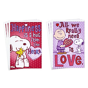 Hallmark Peanuts Valentines Day Cards Assortment for Kids, 6 Valentine's Day Cards with Envelopes (Hug from the Heart)
