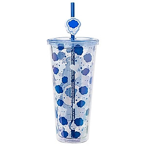 Silver Buffalo Care Bears Grumpy Bear Glitter Plastic Cold Cup with Lid and Straw Topper, 24 Ounces