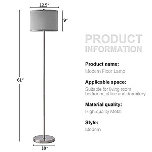 Oneach 61" Farmhouse Industrial Floor Lamp for Living Room Standing Floor Lamp Rustic Floor Lamps for Living Room Bedroom Tall Lamps with Foot Switch for Bedroom with Grey Linen Lamp Shade