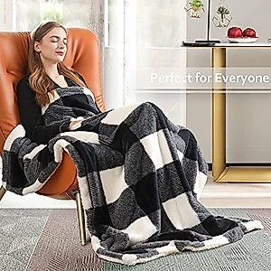 Monbix Queen Sherpa Throw Blankets Soft Fuzzy Warm, Fluffy Throw Blankets Couch Fleece, Throw Blankets Bed Cozy Machine Washable Faux Fur Plush Thick Comfy Buffalo Plaid Furry Sofa 380gsm 180gsm 90x90