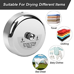 Catcan Retractable Clothesline, Stainless Steel Round Clothes Line Retracting Indoor for Hotel, Bathroom, Laundry with 10 PCS Metal Clothespins Adjustable Rope Shower Clothing Line(9.2FT Nylon String)