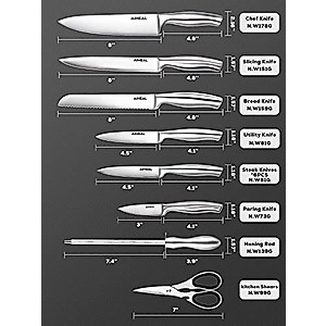 Aiheal Knife Set, 14PCS Stainless Steel Kitchen Knife Set with Clear Knife Holder, No Rust and Super Sharp Cutlery Knife Set in One Piece Design with Knife Sharpener for Kitchen, Serrated Steak Knives