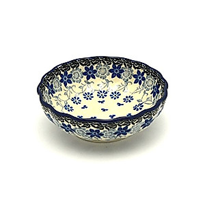 Polish Pottery Bowl - Shallow Scalloped - Small - Silver Lace