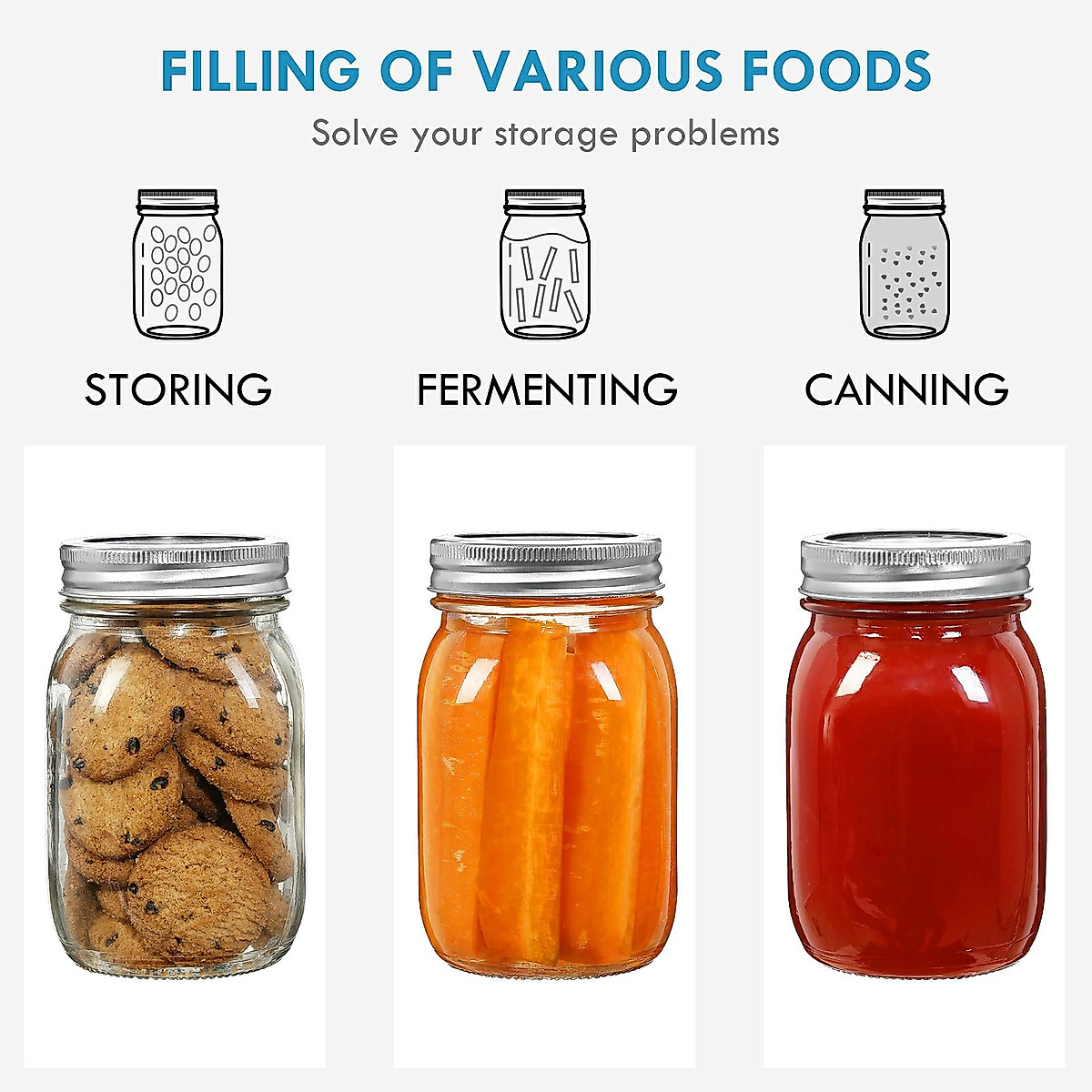 YEBODA 16 oz Wide Mouth Mason Jars 12 Pack Glass Canning Jars with Airtight Lids and Bands for Preserving, Jam, Honey, Jelly, Wedding Favors, Sauces, DIY Spice Jars, Salad, Yogurt