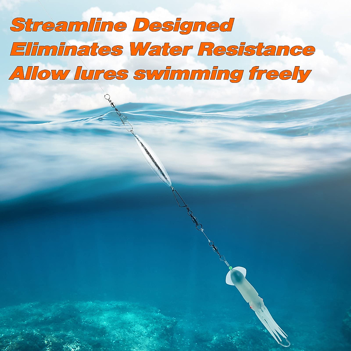 Dr.Fish 5 Pack Trolling Sinker Inline Lead Fishing Weight Vertical Lead Double Ring Fishing Sinker Bottom Fishing Freshwater 2 OZ