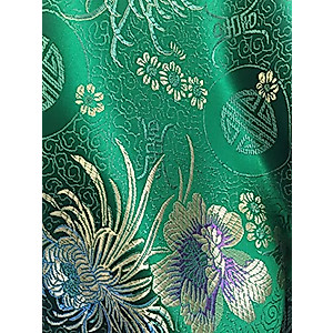 Kate Green Floral Brocade Chinese Satin Fabric by The Yard - 10037