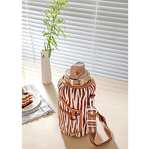 H2O Capsule 2.2L Half Gallon Wide Mouth Water Bottle with Storage Sleeve and Removable Straw - Hydration Tracker Jug with Measurements Marked – Shatterproof BPA-Free, (Libra Zebra)