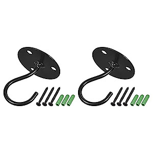MECCANIXITY Ceiling Hooks Wall Mounted 55mm Round Plate Iron for Hanging Chandeliers Plants (Black, Pack of 2)
