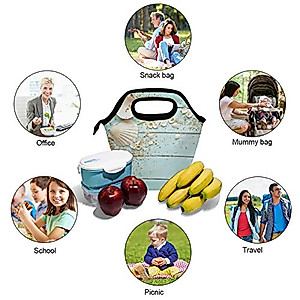 Naanle Ocean Beach Theme Insulated Zipper Lunch Bag Cooler Tote Bag for Adult Teen Men Women, Ocean Starfish Lunch Boxes Lunchboxes Meal Prep Handbag