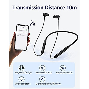PISEN Bluetooth Headphones, Wireless Earbuds with Microphone Noise Cancelling, IPX5 Waterproof Neckband Bluetooth Headphones for Gym Sports Workout 120H Standby, Black