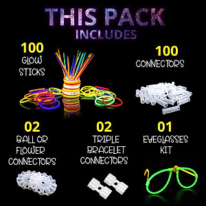 Glow Sticks Bulk -205-Pcs- Glow in The Dark Eye Glasses Kit/Party Supplies tri Bracelets- Necklaces & More-12 Hours Glow Party Pack for Kids- Party Favors for kids 8-12