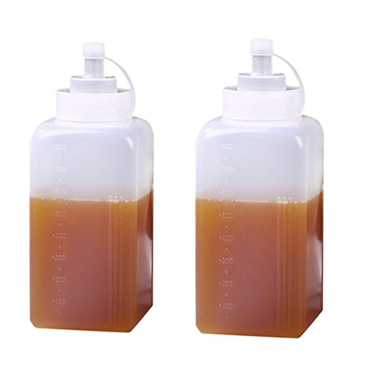 XKONG Large Caliber Squeeze Bottle, Large Sauce Bottle, Square SqueezeSauce Bottle, 800ML Jam Tomato Salad Sauce Bottle(2 pcs).