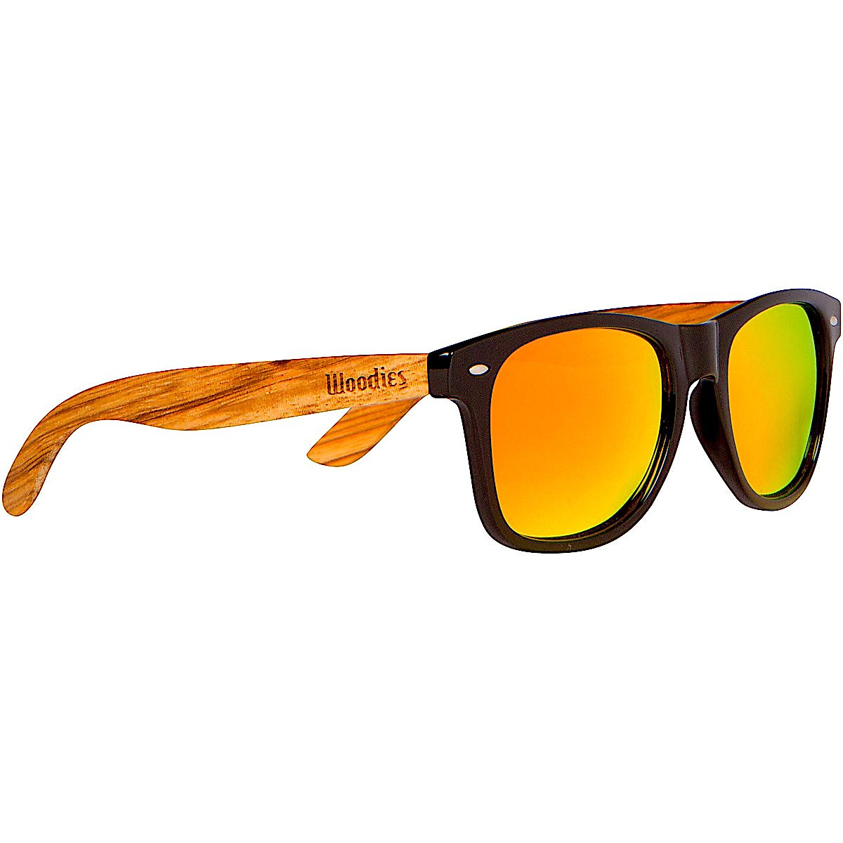 Woodies Zebra Wood Sunglasses with Orange Mirrored Polarized Lens and Real Wooden Frame for Men and Women | 100% UVA/UVB Protection