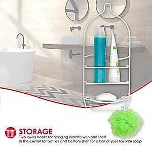 Home Basic Shower Caddy Vinyl Coated, Shampoo, Conditioner, Loofah and Soap Holder, White