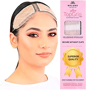 MILANO COLLECTION Lace Top Grip Comfort Band for Toppers Hair & Wiglets, Non-Slip & Glueless Velvet Wig Band for Large Base Hairpieces, Adjustable Top Grip for Hair Topper & Wigs, Beige, Large