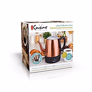 Euro Cuisine PER04 Electric Percolator 4 Cup Stainless Steel Coffee Pot Maker (4 Cup) - Copper Finish