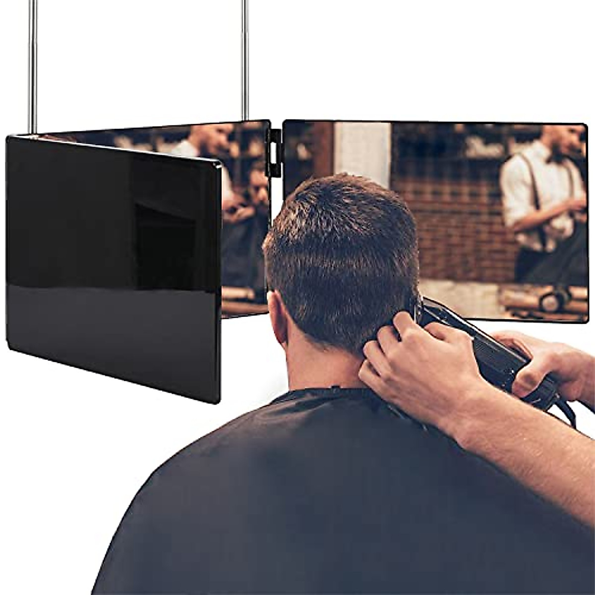 Kueysing，3 Way Mirror for Self Hair Cutting& Styling,The 360° Mirror，Adjustable Telescoping Hooks,Portable, Hands-Free