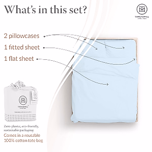 Threadmill Full Size Sheet Set | 100% Cotton Sheets | Solid Sateen Full Bed Sheets Set with 16' Elasticized Deep Pocket | Soft Breathable 4-Piece Cooling Sheet Set | Light Blue