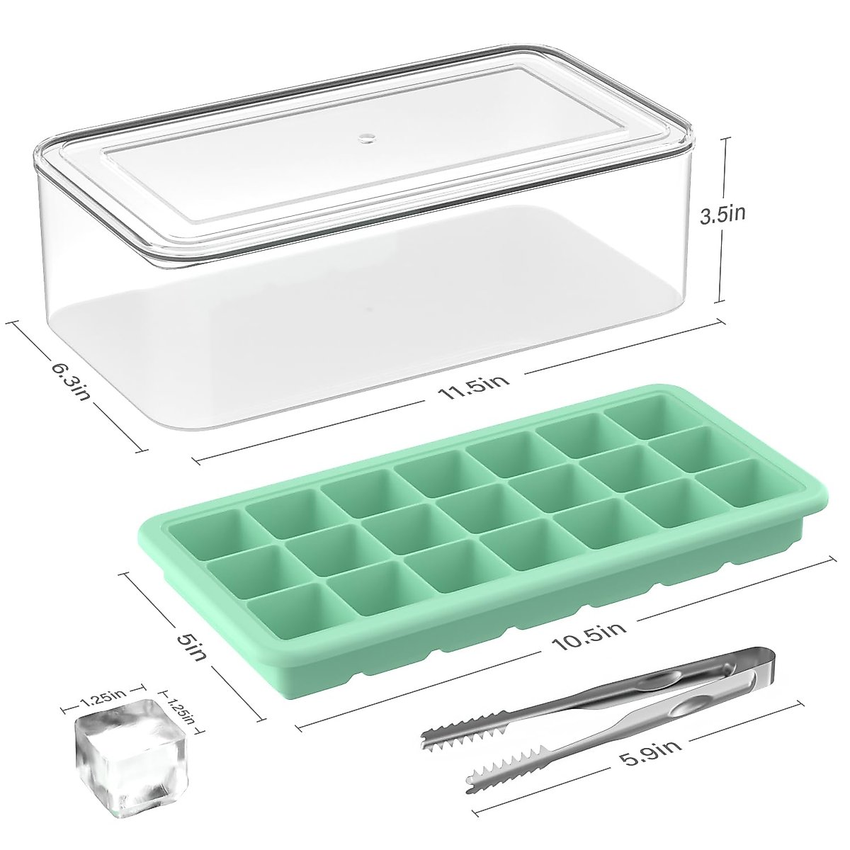 Ice Cube Tray with Lid and Bin: Stackable Covered Ice Cube Maker for Freezer - 2Pack Flexible Easy Release Ice Trays Making 1.25inch Ice Cubes - Removable Lidded Ice Cube Freezing Tray