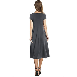 Necooer Women's Casual Loose T-Shirt Dress Plain Pleated Long Dress Short Sleeve Round Neck Midi Dress (X-Large, B-Gray)
