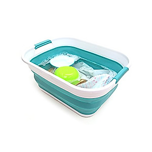 SAMMART 17.5L (4.6 Gallon) Collapsible/Foldable/Pop Up/Portable Washing Tub, Water Capacity 13.5L/3.5 Gallon (1, Bright Blue)