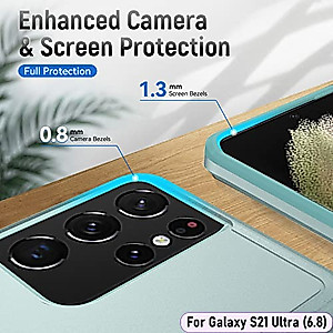 LMDAMZ for Galaxy S21 Ultra 6.8 Inch Double Layer Hybrid Military Grade Rugged Shock Resistant Drop Case with 1 PCS Magnetic Car Mount and 1 PCS HD Tempered Glass Screen Protector (Green)