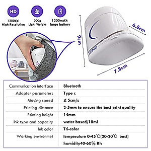 PEKOKO Handheld Printer Portable Mini Inkjet Printer Color Barcode Printer 1200dpi Wireless