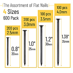 Mr. Pen- Nail Assortment Kit, 600 Pcs, 4 Sizes, Black, Small Nails, Nails for Hanging Pictures, Finishing Nails, Wall Nails for Hanging, Pin Nails, Hardware Nails, Assorted Nails, Galvanized Nails.