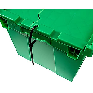 12 Gallon Heavy-Duty Flip Tote Storage Container (PACK OF 4) - Green, Commercial Flip Top Tote, Industrial Plastic Storage Tote - 21 in. L x 15 in. W x 12 in. H, Padlock & Metal Hinged Flip Cover