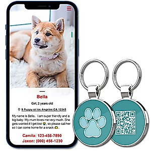 MYLUCKYTAG QR Code Pet ID Tags Dog Tags - Pet Online Profile - Scan QR Receive Instant Pet Location Alert Email