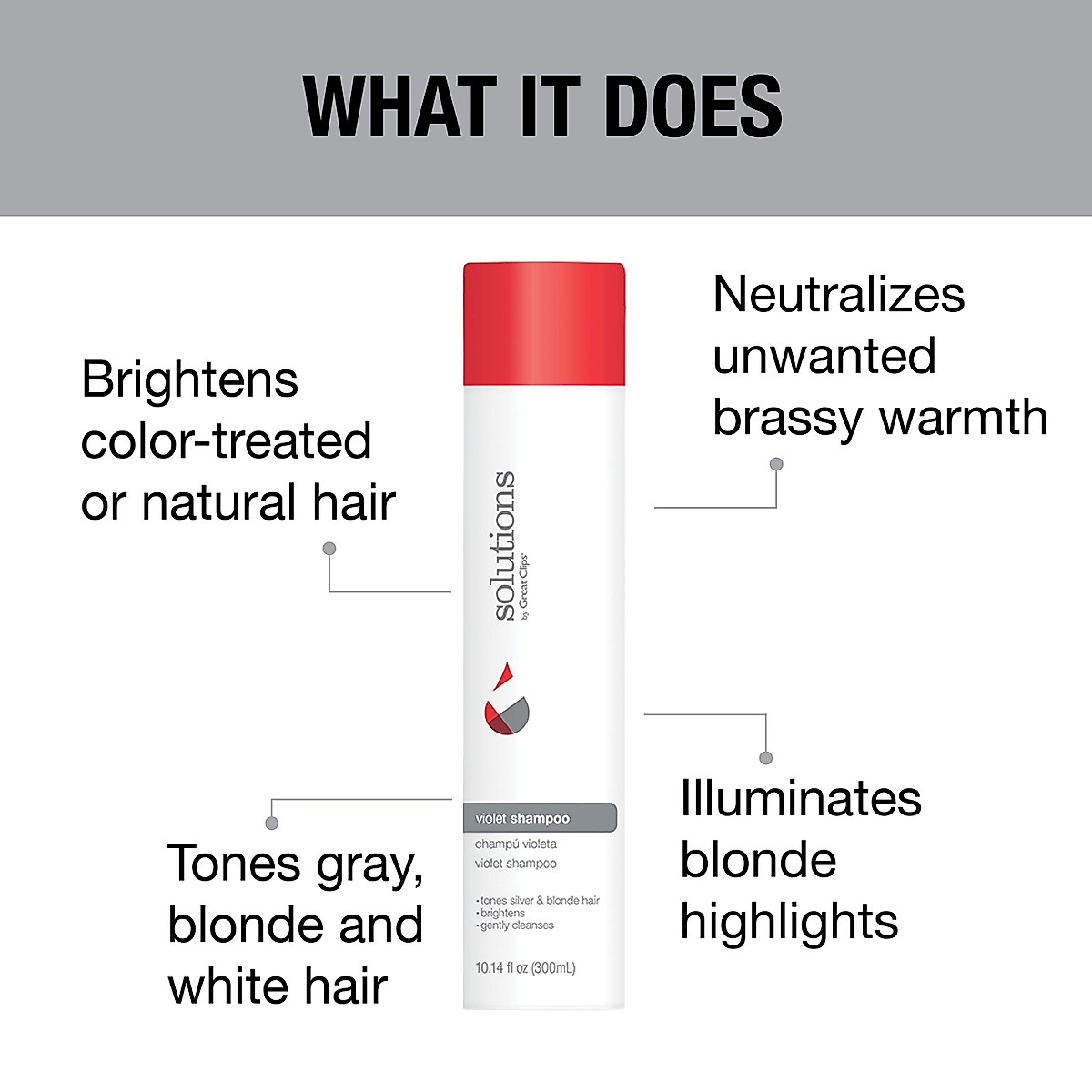 GREAT CLIPS Solutions Violet Shampoo, 10oz | Toning Shampoo Enhances Hair Color | Works on Color-Treated & Natural Hair | For Blonde, Gray, or White Hair