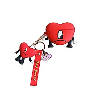 Cute Airpod Case, Funny 3D Cartoon Key Chain Case, Soft PVC Full Protection Shockproof Charging Case Cover Compatible with for Airpod 1/2. (Pendant Love)