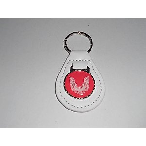 FIREBIRD OR TRANS-AM WHITE BIRD LOGO LEATHER KEYCHAIN - WHITE