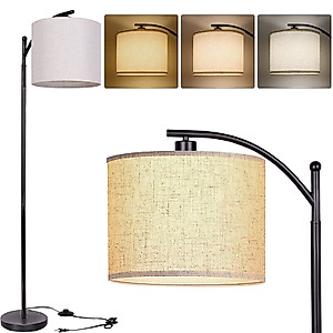 Dott Arts Floor Lamp for Living Room, Tall Arc Floor Lamps with Beige Linen Shade,Modern Standing Floor Lamp with 3 Color Temperature for Bedroom (LED Bulb Included),Black