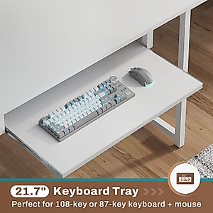 SEDETA White L Shaped Gaming Desk, Reversible Corner Desk with Power Outlet and Pegboard, L Shaped Desk with Hutch, Storage Shelf, Keyboard Tray, and LED Lights for Home Office, White