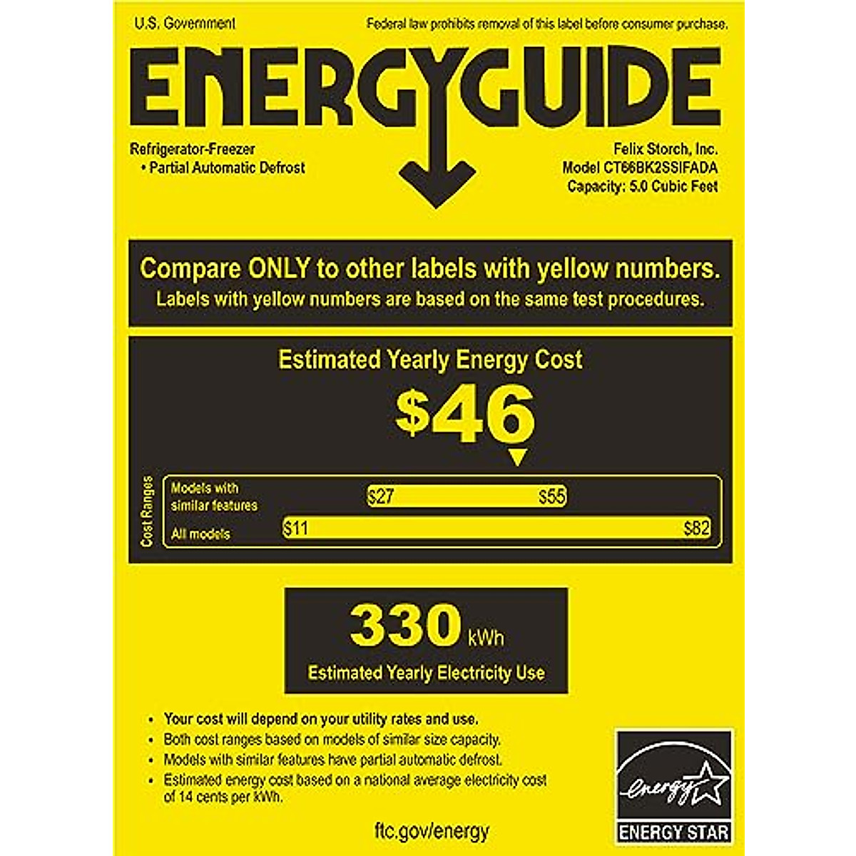 Summit CT66BK2SSIFADA 24” Wide ADA Under Counter Refrigerator-Freezer 4.9 cu.ft. with Panel-Ready Door (Panel Not Included) Automatic Defrost Operation, Black Interior (Panel Ready-ADA-RHD)