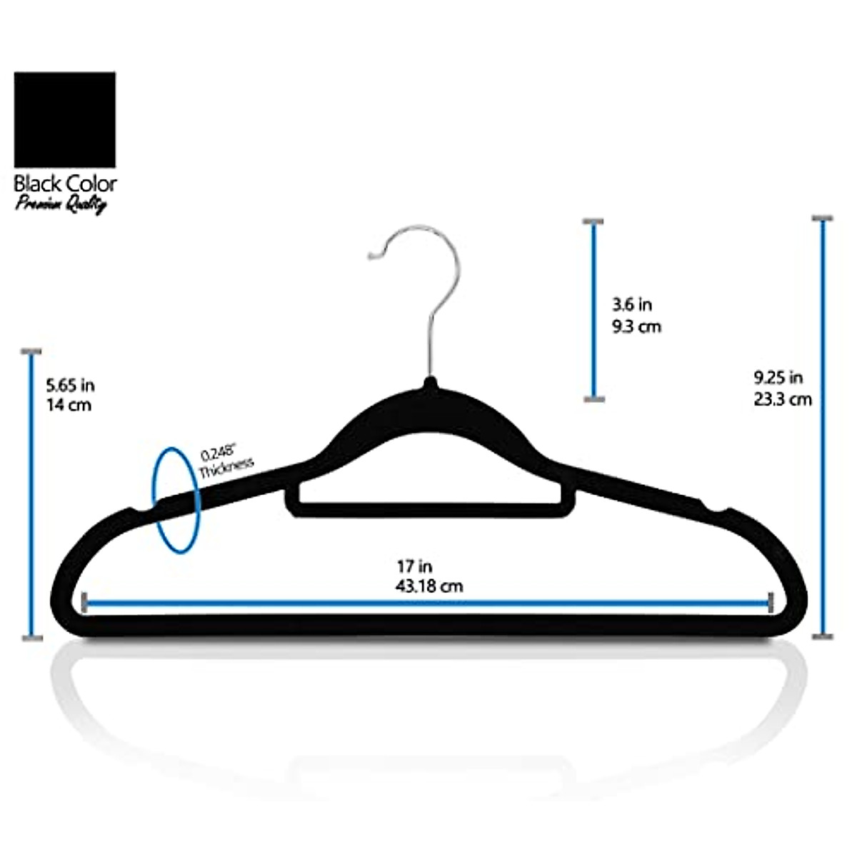 GVTECH Premium Velvet Hangers, [50 Pack] Non Slip and Heavy Duty Velvet Suit Hangers (45cm) with Tie Bar, 360° Swivel Hooks, Sturdy to Hold Jumper, Pullovers, Jackets & Hoodies (50 Pack, Black)