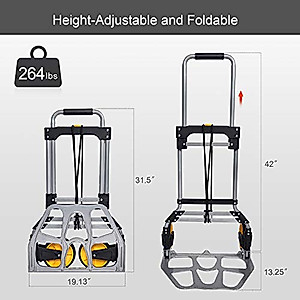 FULLWATT 264 Lb Capacity Folding Hand Truck and Dolly Cart Aluminum Portable Folding Hand Cart with Telescoping Handle and Rubber Wheels
