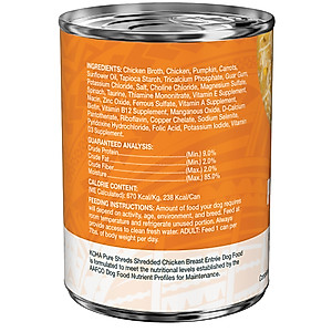 KOHA Pure Shreds Chicken Entrée for Dogs, 12.5oz Cans (Pack of 12)