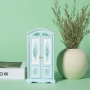 1:12 Scale Miniature Wardrobe Vintage Wooden Double Door Closet Mini Clothes Storage Cabinet Armoire Mini House Bedroom Furniture