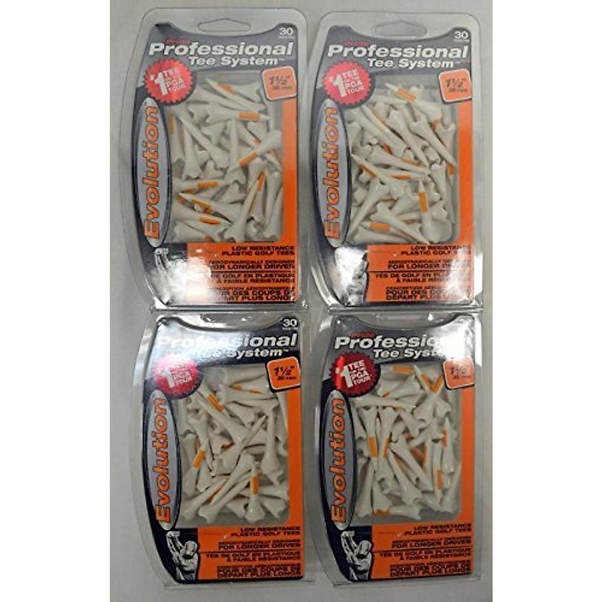 Pride Tee System Evolution Plastic Golf Tees - 1 1/2" - 4 Packs of 30 (11987)