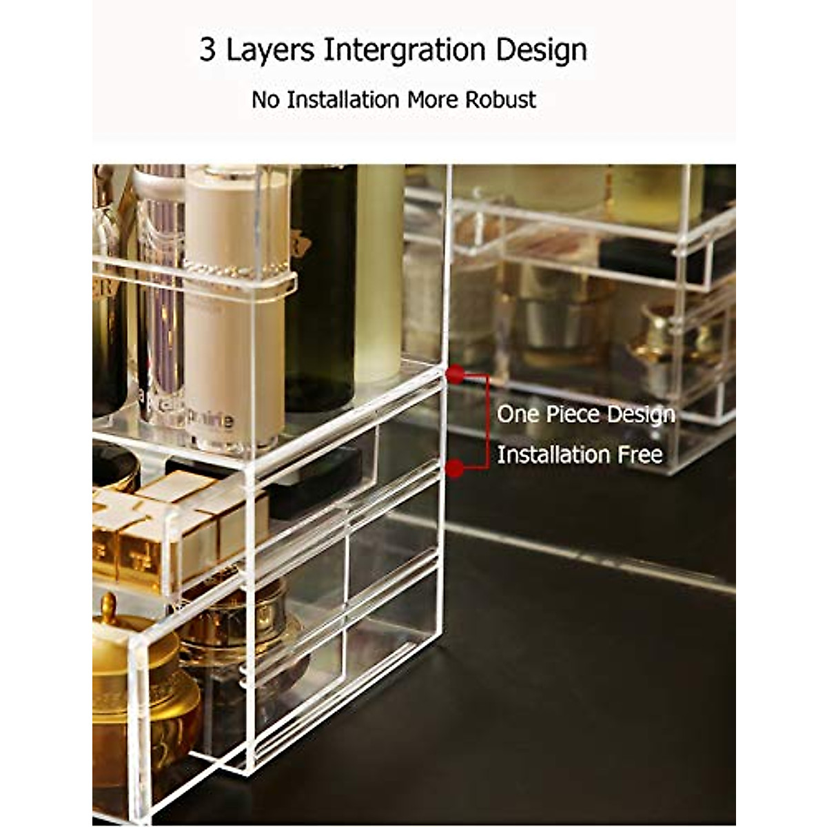 MOOCHI Professional Large Cosmetic Makeup Organizer Dust Water Proof Cosmetics Storage Display Case with Drawers