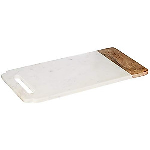 Creative Home White Marble With Mango Wood Pastry Board, Cheese Platter, 18” x 9"