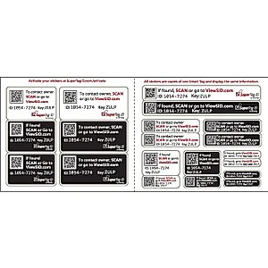 Dynotag Web Enabled Smart Stickers, with DynoIQ & Lifetime Recovery Service. Set of 20 Assorted Sizes/Colors of ONE Record (All Share The Same Information)