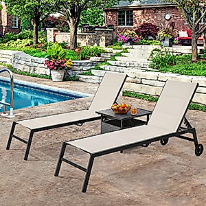Yaheetech Patio Chaise Lounge, All Weather Outdoor Lounge with Wheels, Five-Position Adjustable Recliner for Patio Pool Beach Yard(1PC Beige)