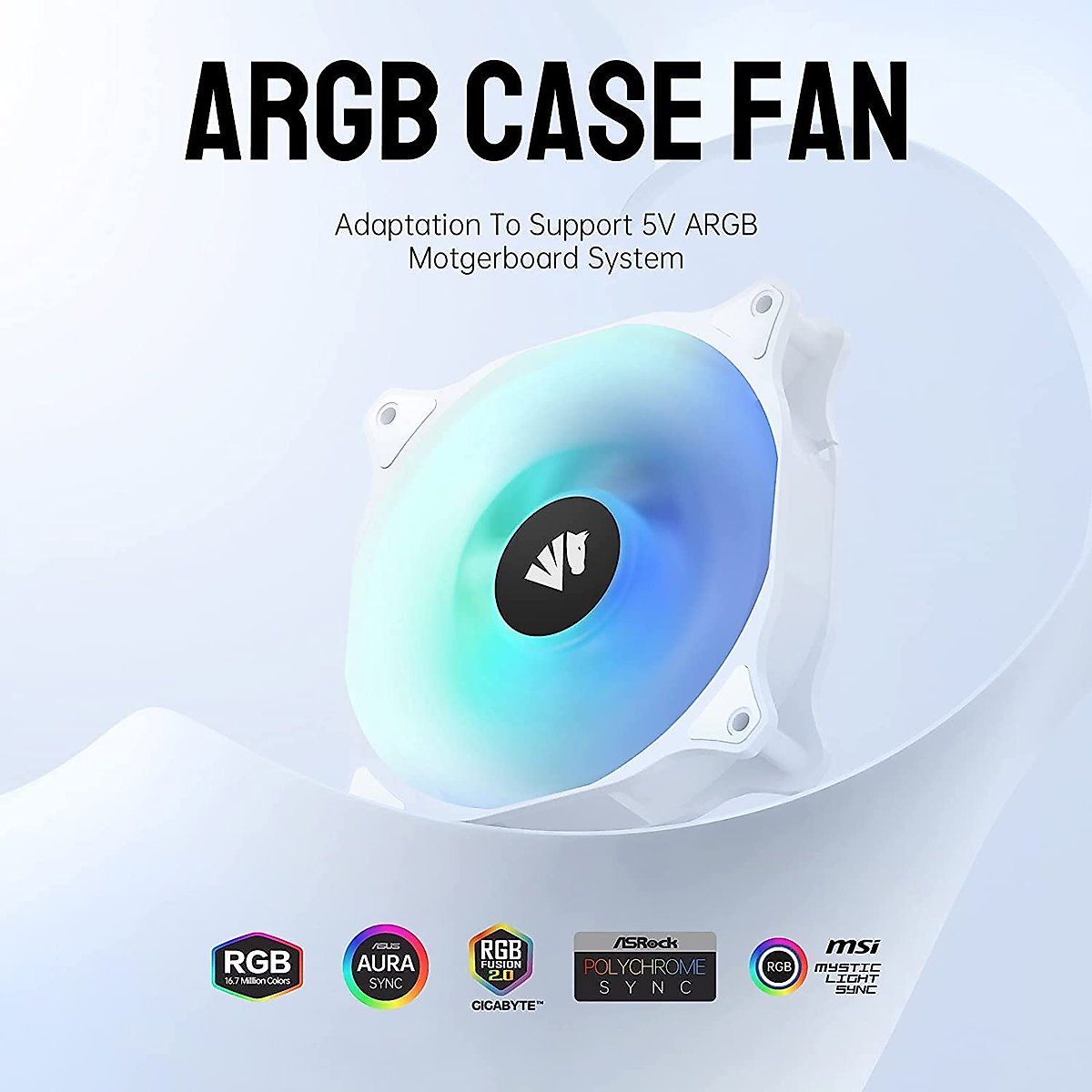 ASIAHORSE WD-001 Series 120mm Case Fan with Controller, White 5V ARGB Motherboard Computer Case Fans Quiet High Airflow Adjustable Light Effect Computer Cooling Fan, 5 Pack