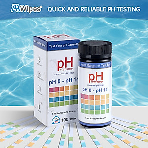 AAwipes pH Test Strips 0-14: 100 Strips Universal Litmus Paper pH Test Strips for Liquid Testing & Water & Food and Urine and Saliva, pH Level Testing from 0-14 Fast Results in Seconds (K05-100)
