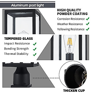 Windben Outdoor Post Light,Lamp Post Light Fixture,Post Lantern with Pier Mount Base,Matte Black,6in,Suitable for Gardens, Yards, Balconies, passages or entrances, etc