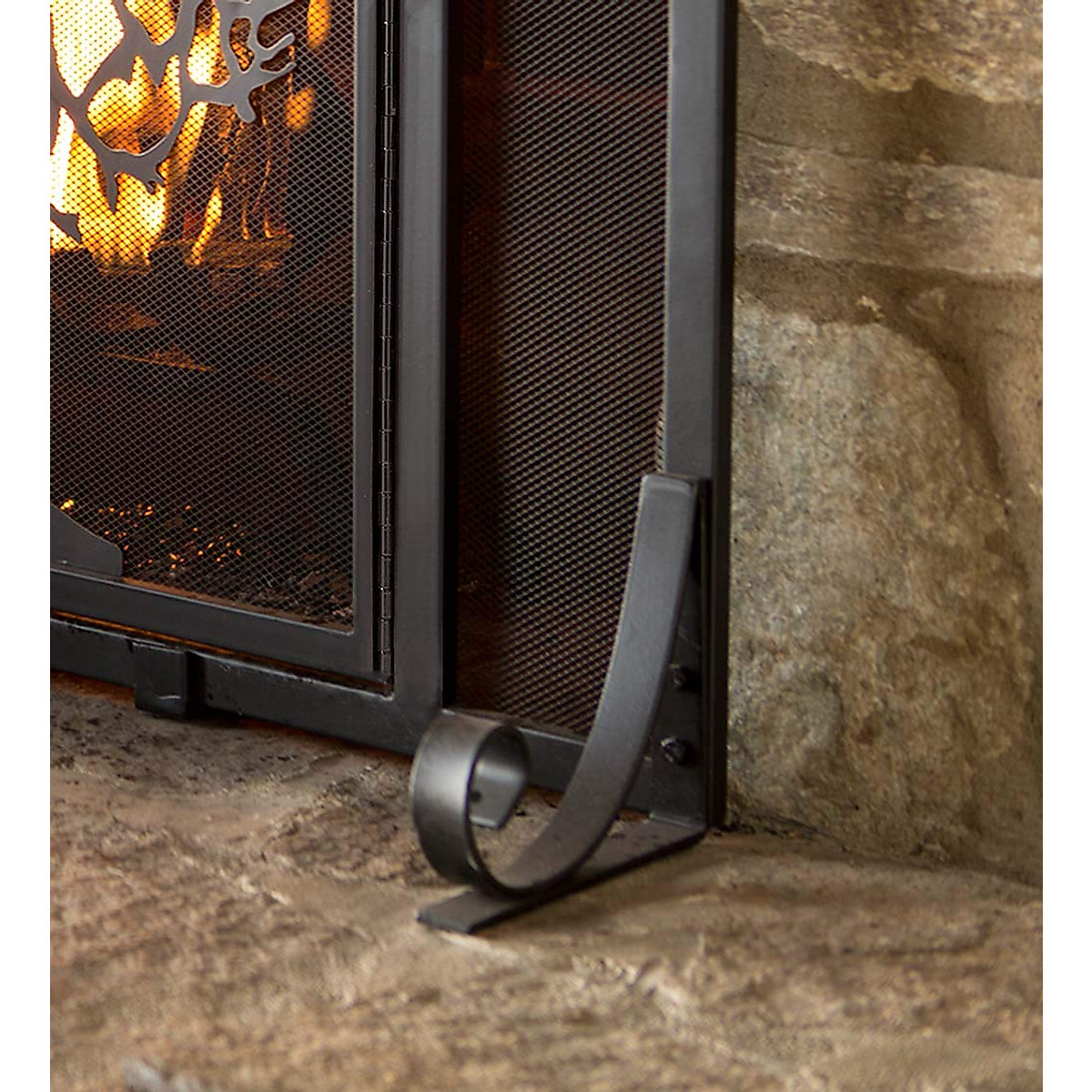 Plow & Hearth Metal Fireplace Screen Tree of Life Black | 44" W x 33" H | Flatguard | Spark Guard Grate | Iron Fire Place Cover | Wood Stove Accessories